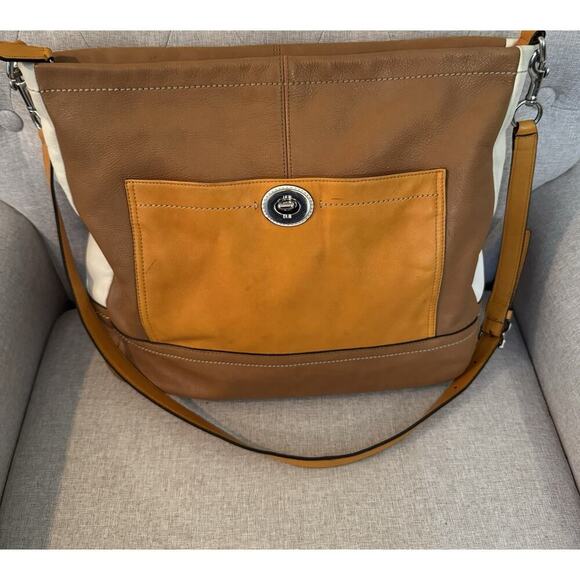 Coach | Bags | Coach Park Colorblock Brown Leather Hobo Bag 35l X 3w X ...